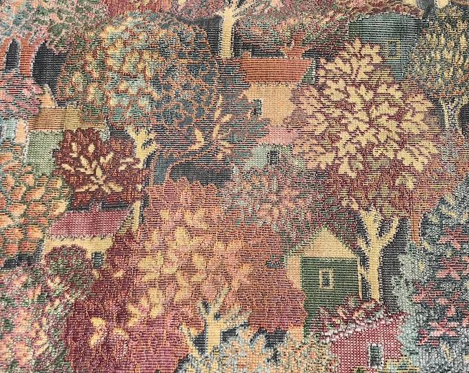 Vintage Houses & Trees Upholstery Tapestry Remnant Fabric - 1990s ...