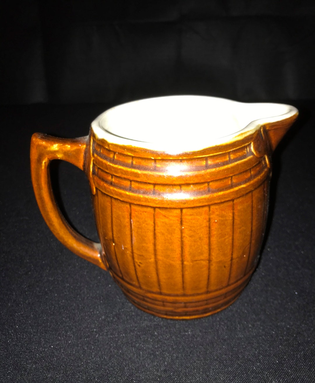 Vintage Uhl Pottery Brown Rustic Barrel Pitcher - 1930s - From ...