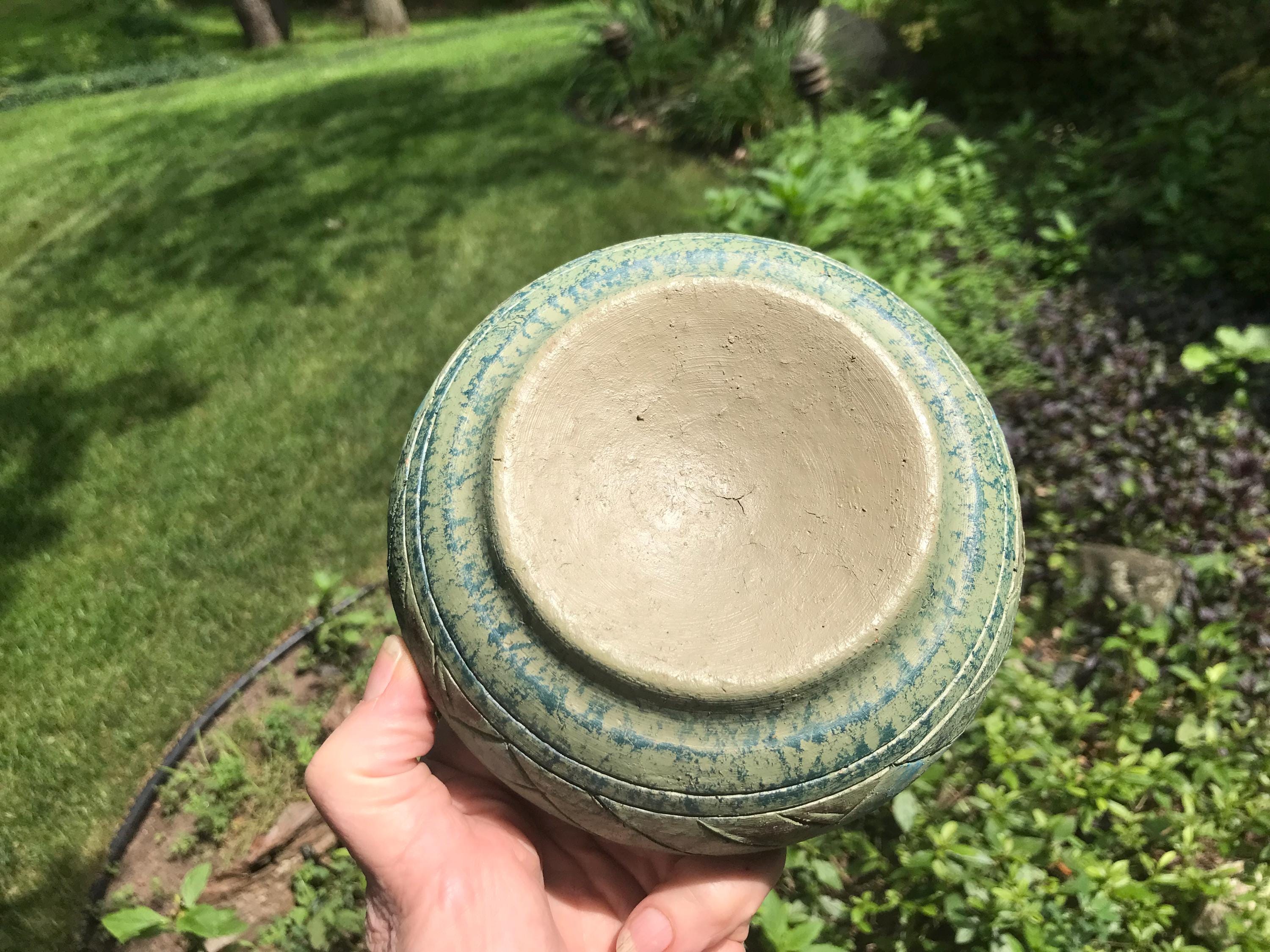 Vintage Unmarked Green Incised Bulb Planter - 1970s - From ...