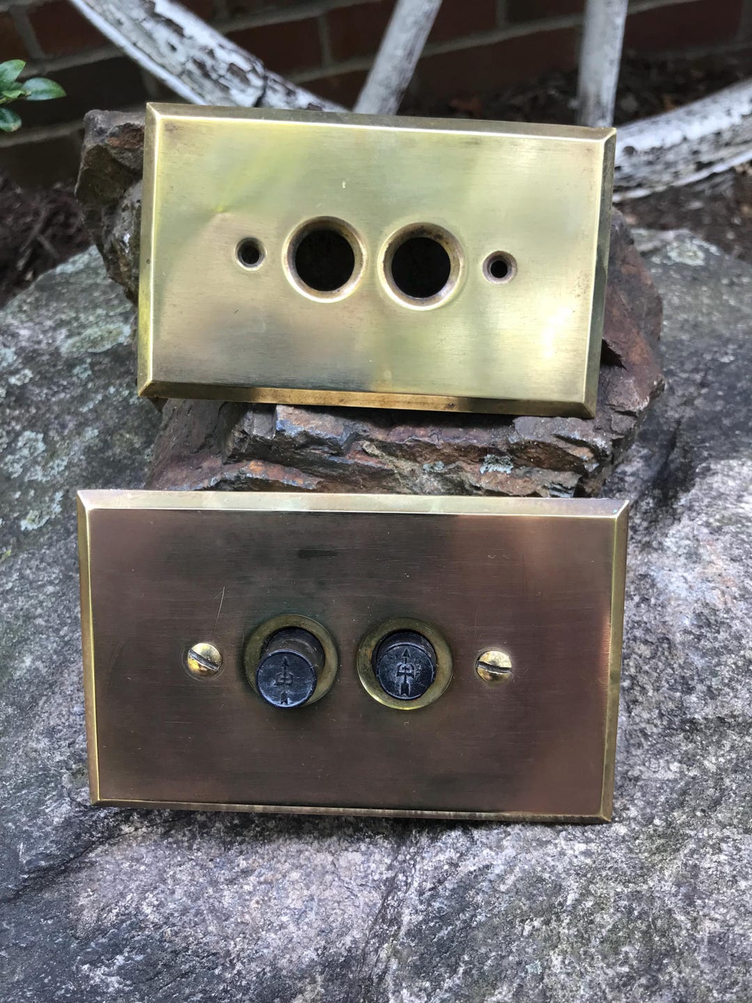 Vintage Wall Mount Push Button Light Switch Plus Extra Brass Cover ...