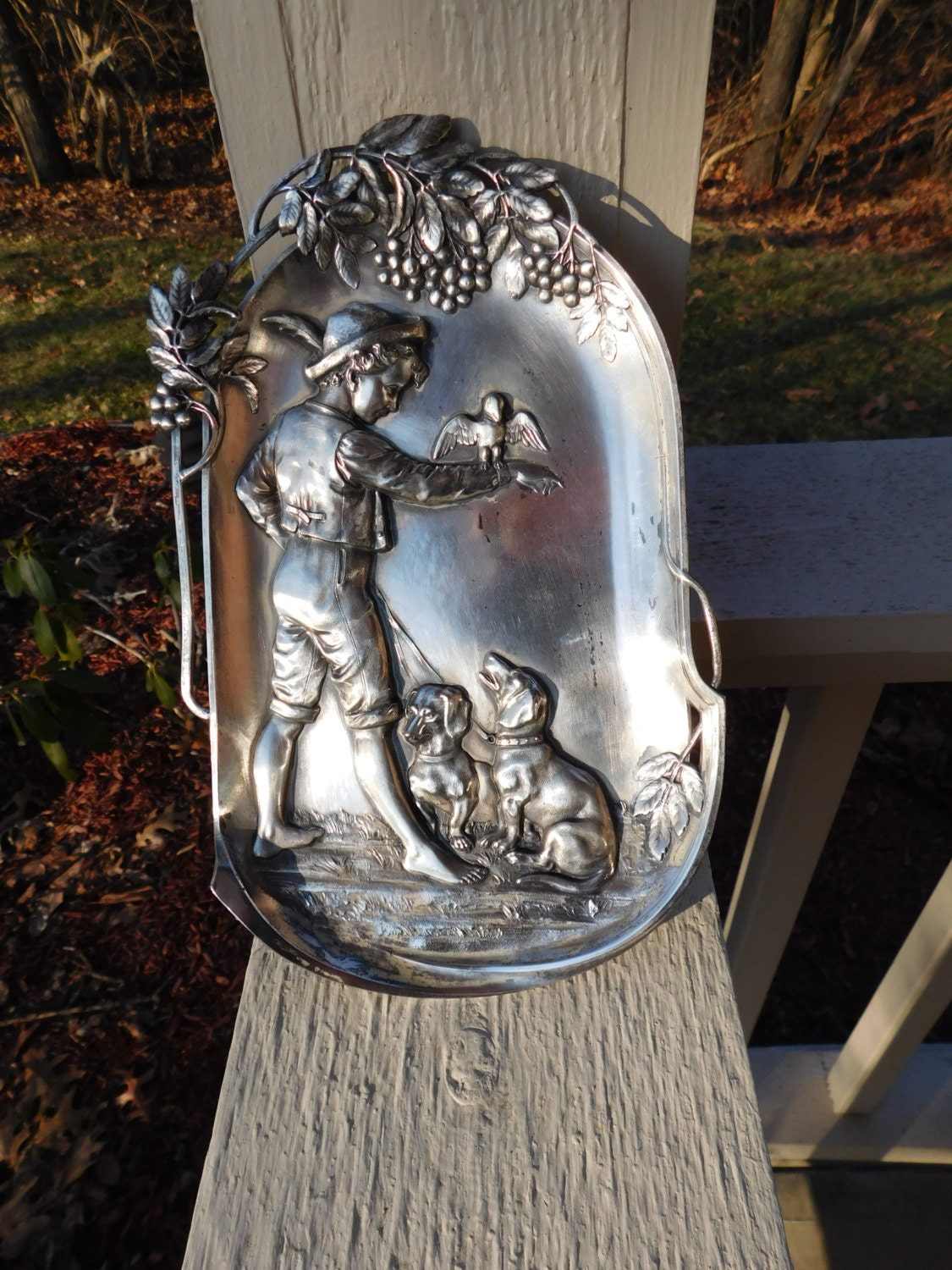 Vintage WMF Silver Plate Art Nouveau Boy Hawk & Dachshunds | Etsy