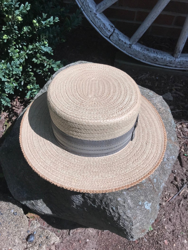 Vintage Columbian Straw Boater With Taupe Grosgrain Band | Etsy