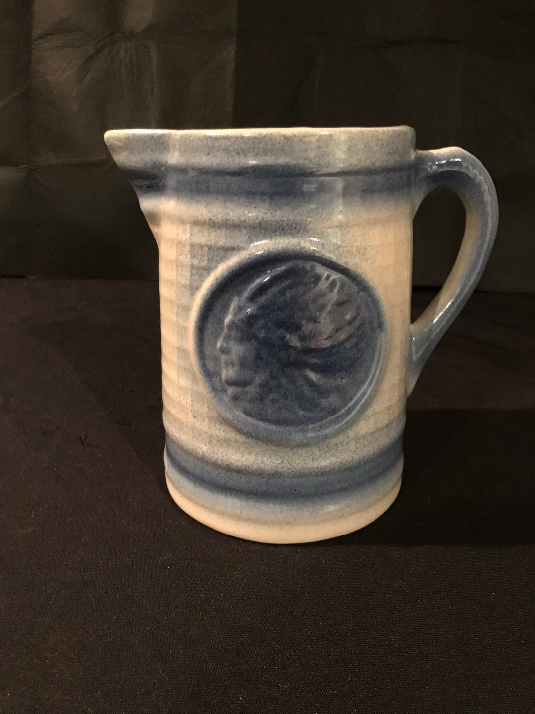 Vintage Clay City Pottery Indian Chief Medallion Blue Salt Glaze ...