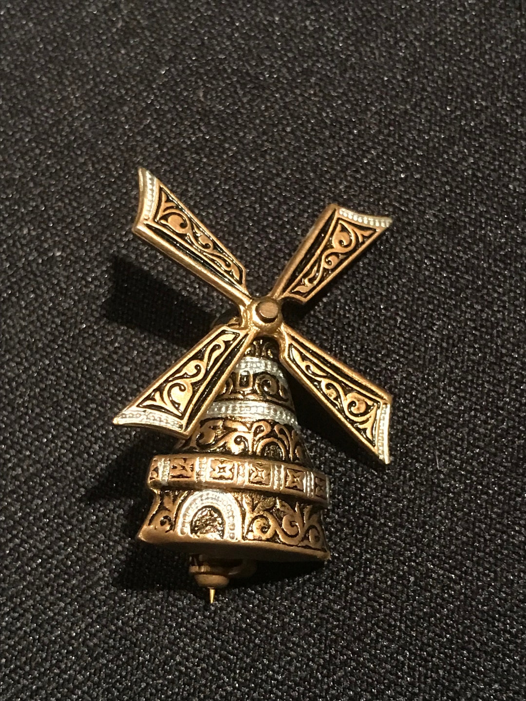 Vintage Made in Spain Damascene Windmill Brooch - 1950s - From ...