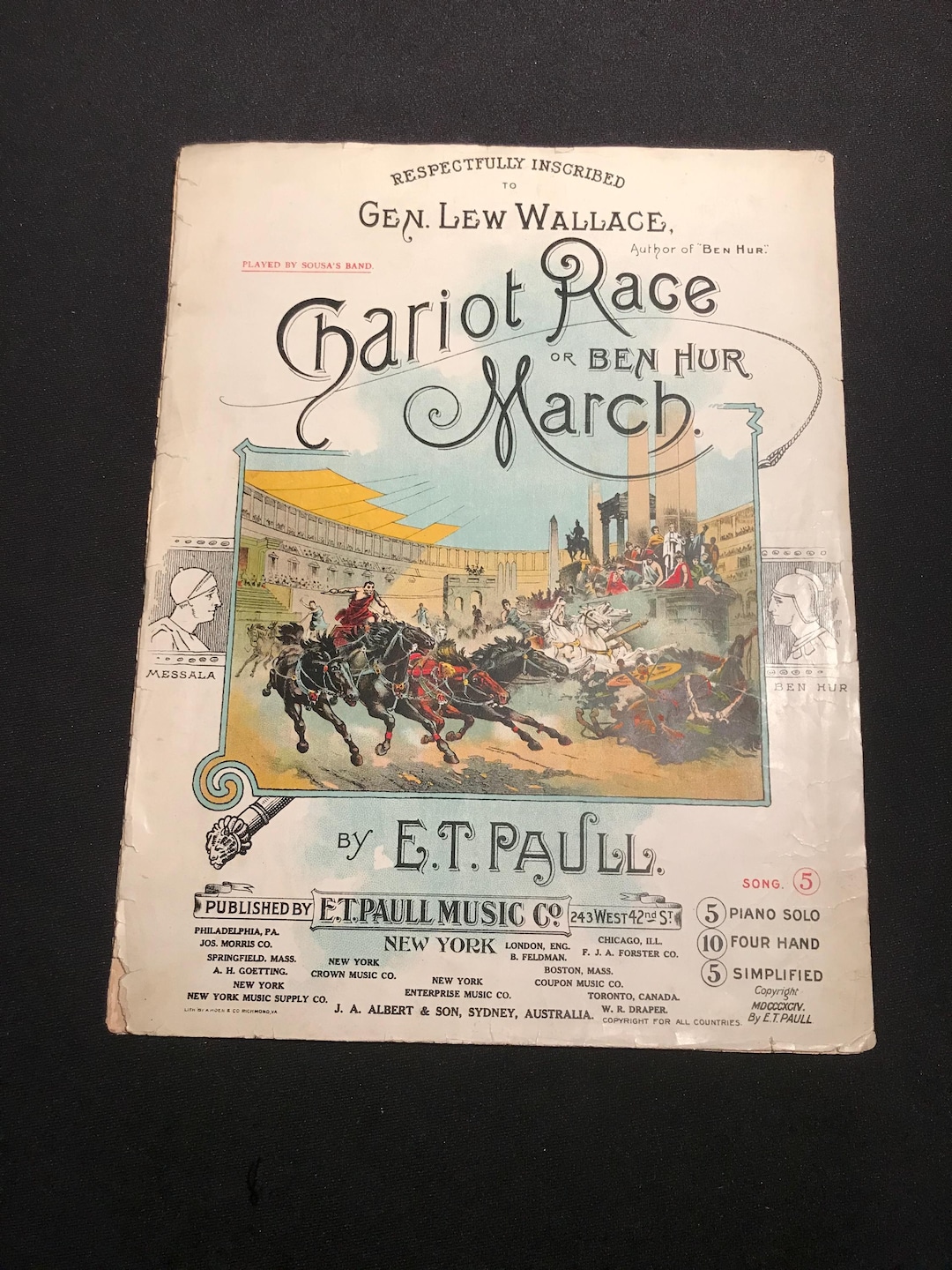 Vintage Ben Hur Chariot Race March Sheet Music by E. T. Paull Music Co ...