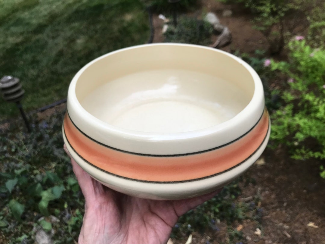 Vintage Cookson Pottery USA Peach & Brown Banded Planter - 1970s - From ...