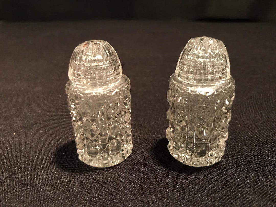 Vintage Clear Crystal Salt & Pepper Shakers With Plastic Caps - 2 Sets ...