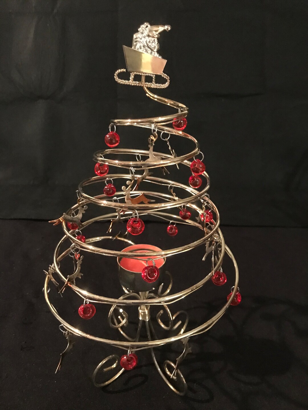 Vintage International Silver Plate Santa Spiral Bobble Votive Tree ...