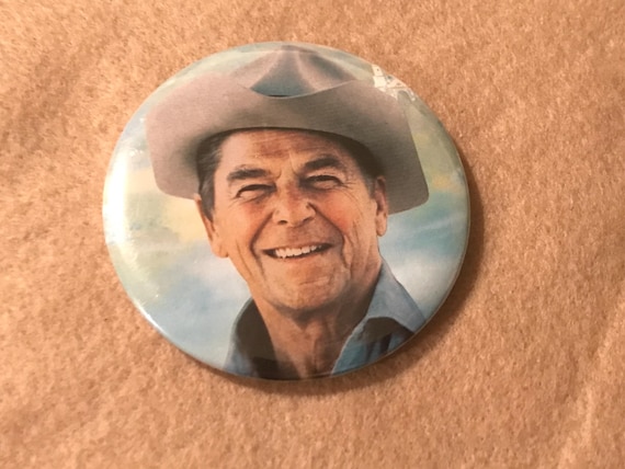 Vintage Cowboy Ronald Reagan Campaign Pinback - 1980s… - Gem