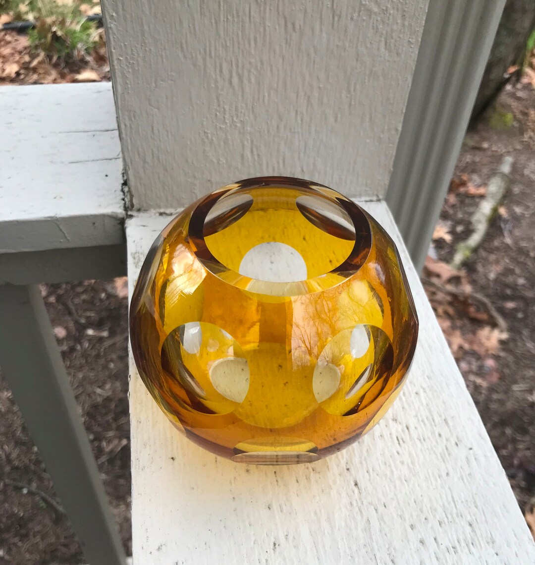 Vintage Czech Yellow Cut to Clear Dots Vase / Bowl - 1950s - From ...