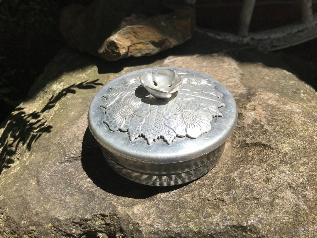 Vintage Continental Candy Dish With Hammered Aluminum Lid - 1950s ...
