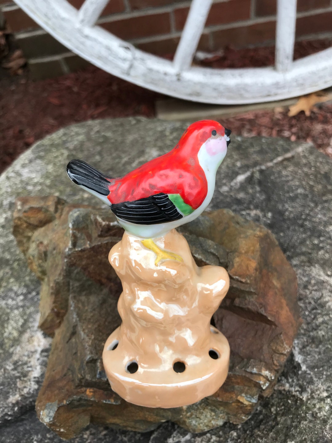 Vintage Made in Japan Red Bird & Tan Luster Flower Frog - Circa 1940 ...