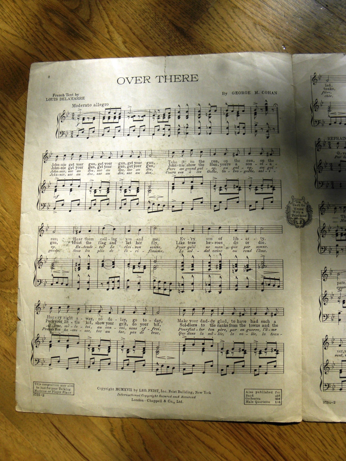 Vintage Over There by George M. Cohan WWI Sheet Music Art by - Etsy