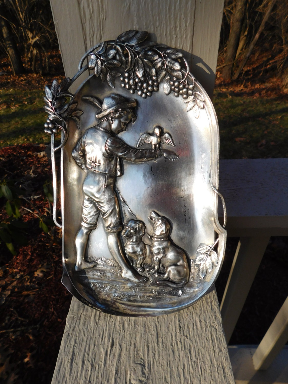 Vintage WMF Silver Plate Art Nouveau Boy Hawk & Dachshunds | Etsy