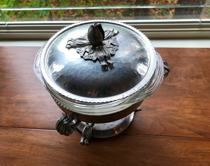 Vintage Rodney Kent Hammered Aluminum Chafing Stand and Lid With Pyrex ...