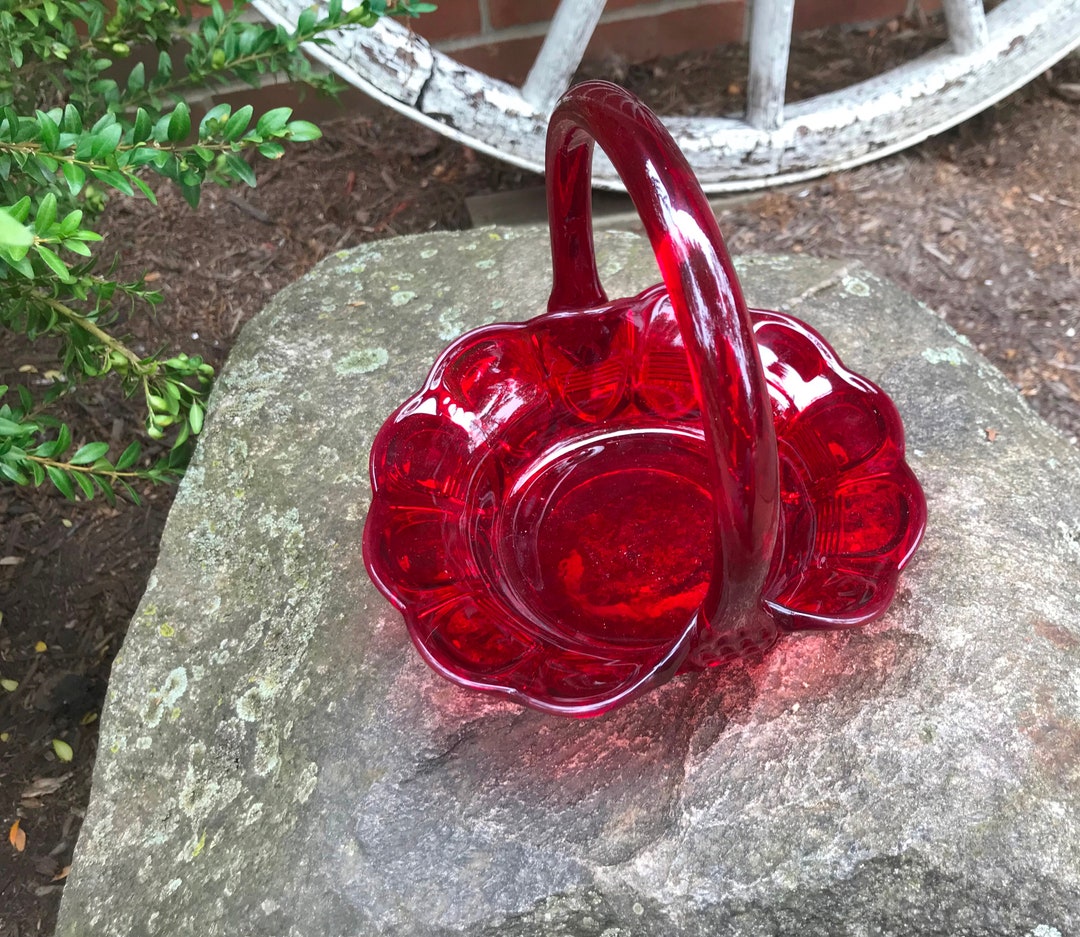 Vintage Fenton Ruby Barred Oval Small Basket - 1985-1987 - From ...