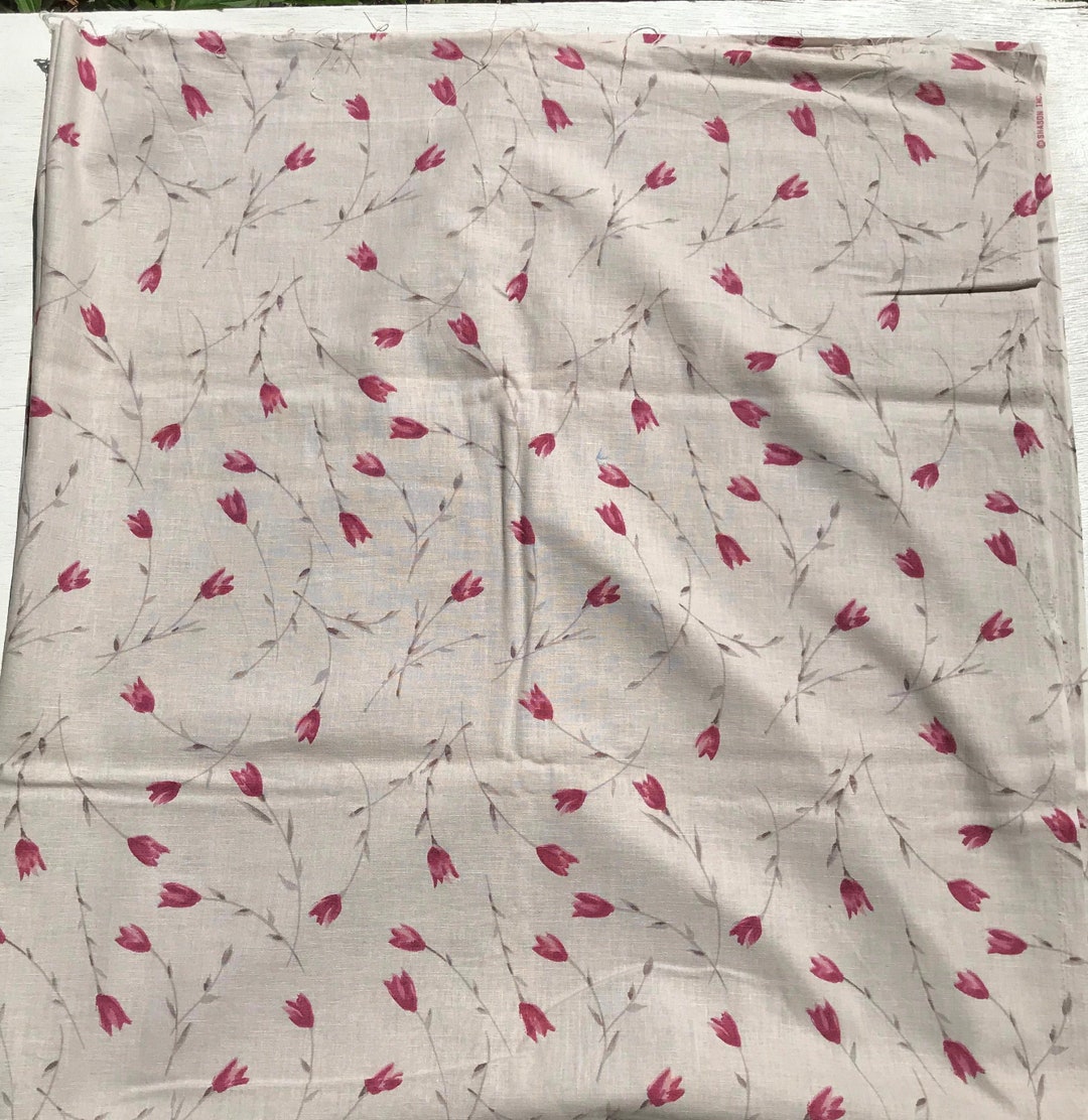 Vintage Shason Inc Linen Look Floral Fabric - 1990s - From ...