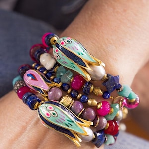 SET OF FIVE Bracelets, Hand Painted Bracelets, Gemstone Bracelets ...