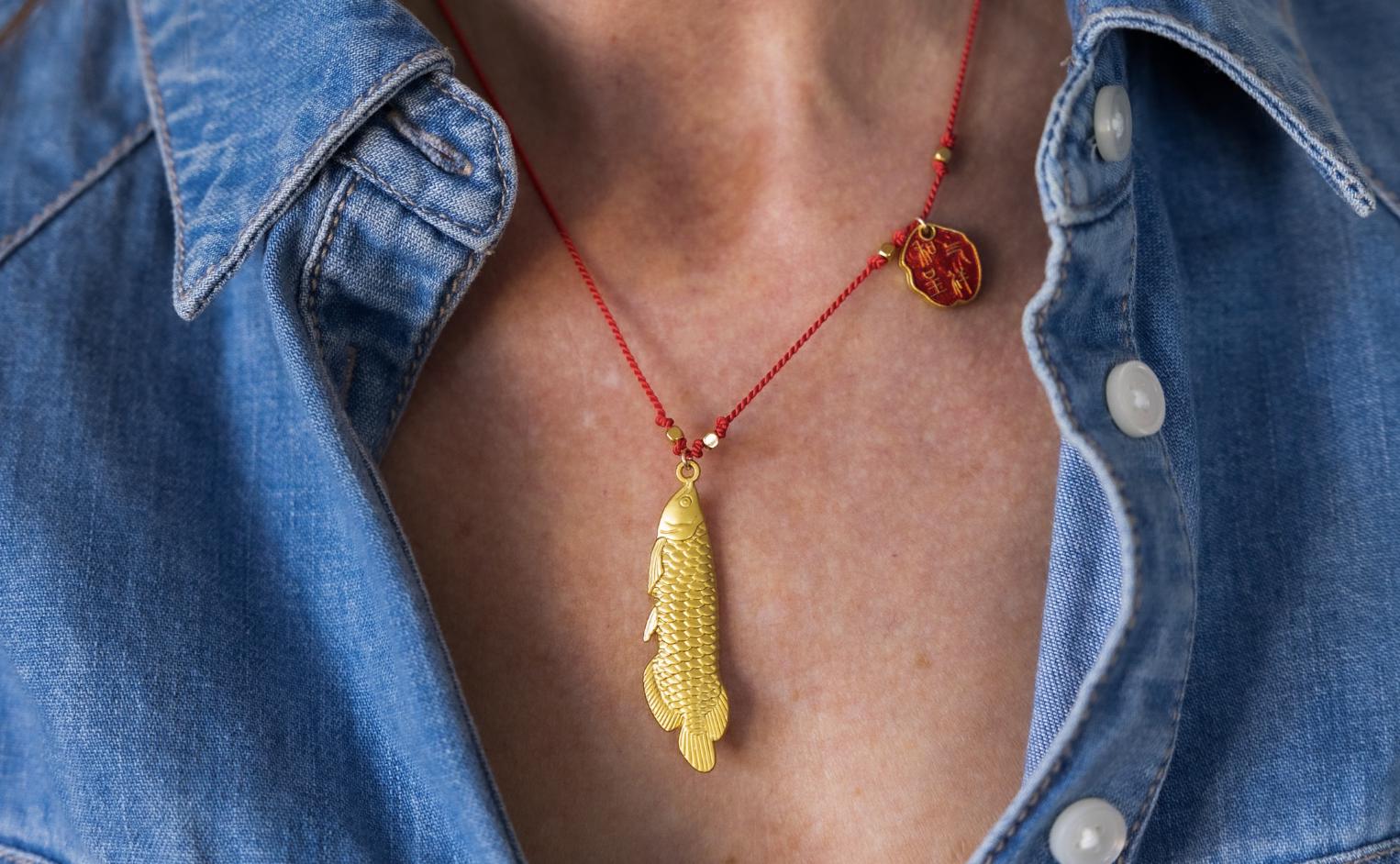 FISH CHARM NECKLACE, Good Luck Necklace, Charm Necklace, Silk Necklace ...
