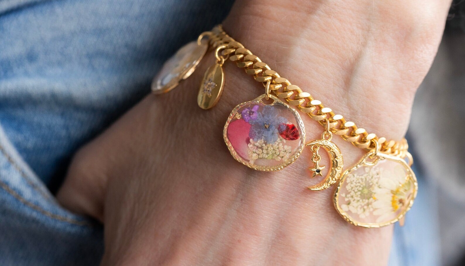 CHARM BRACELET, TEN Charms, Flower Charm Bracelet, Stackable Bracelets ...