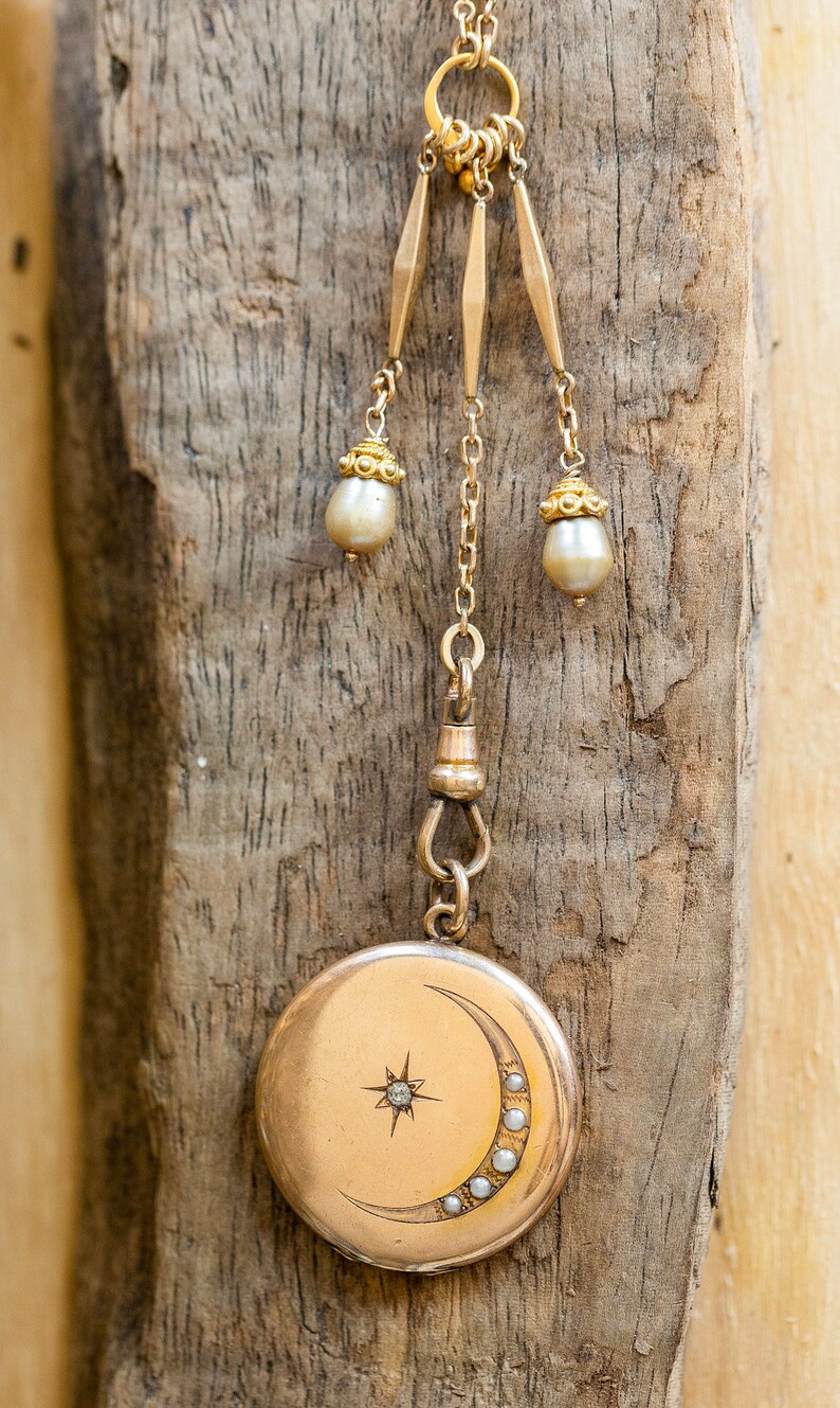 Vintage Moon Locket, Vintage Lockets, Victorian Jewelry, Crescent Moon ...