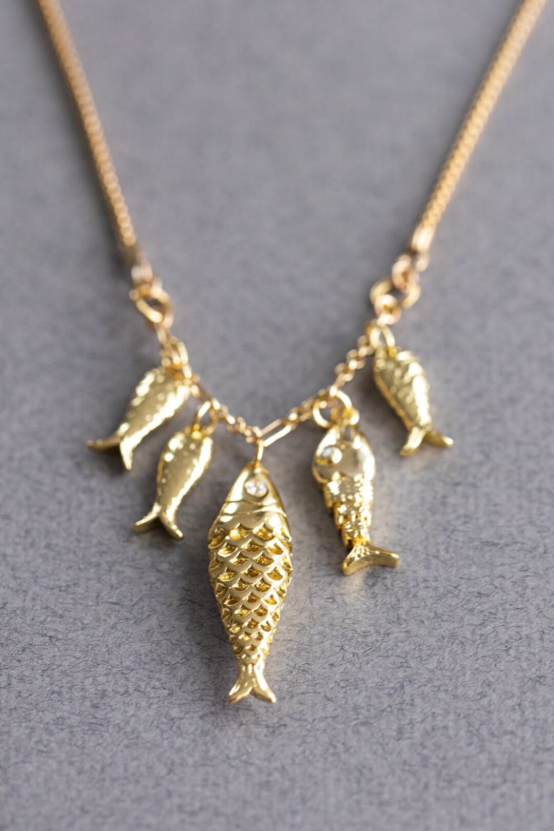FISH CHARM NECKLACE, Gold Charm Necklace, Charm Necklace, Layering ...