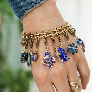 CHUNKY CHARM BRACELET, Enamel Charm Bracelet, Fish Charms, Charm ...