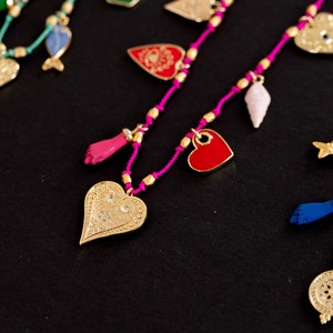 Charm Necklace, TWENTY SEVEN CHARMS, Hand Knotted Necklace, Layering ...