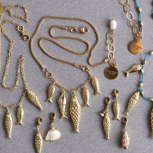 FISH CHARM NECKLACE, Gold Charm Necklace, Charm Necklace, Layering ...