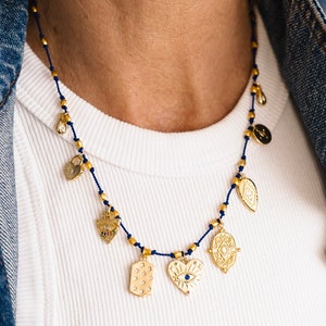 Charm Necklace, NINE CHARMS, Protection Necklace, Hand Knotted Necklace ...