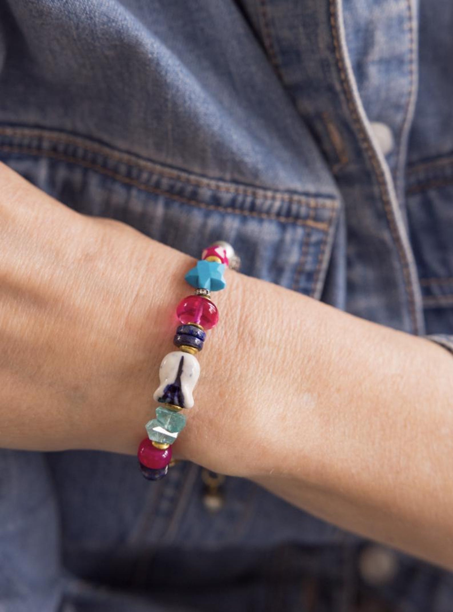 SET OF FIVE Bracelets, Hand Painted Bracelets, Gemstone Bracelets ...