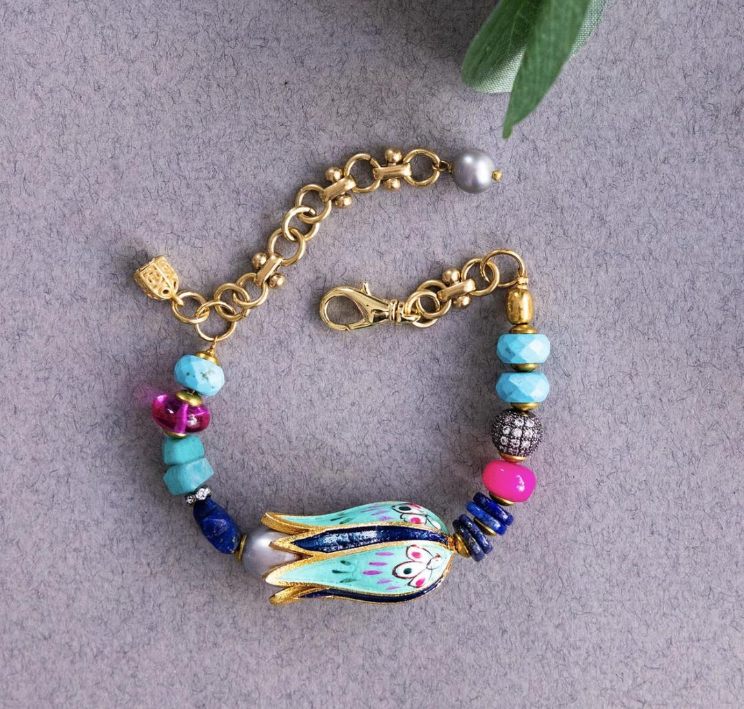 HAND PAINTED BRACELET, Turquoise Bracelet, Lapis Bracelet, Beaded ...