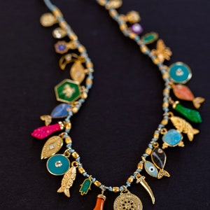 Charm Necklace, TWENTY SEVEN CHARMS, Stacked Charm Necklace, Hand ...