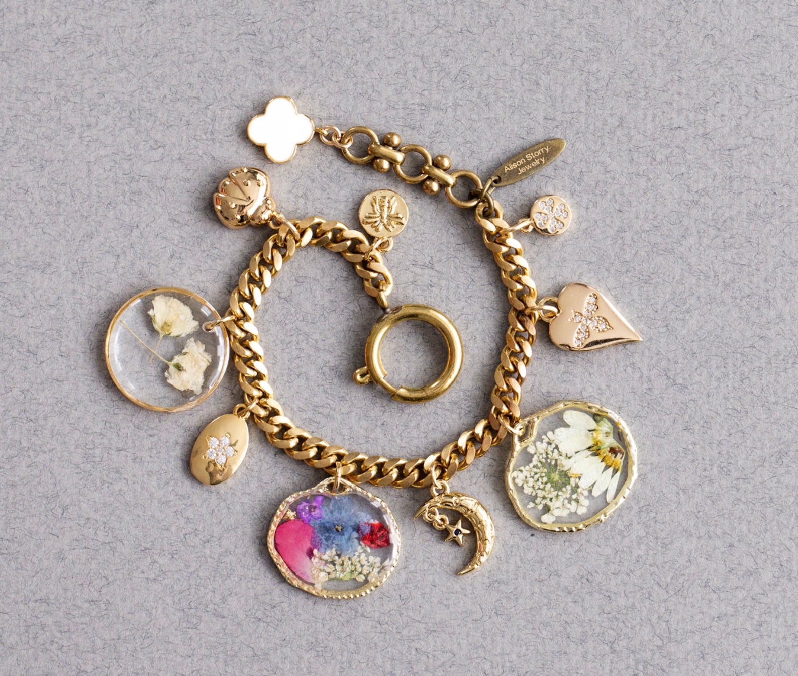 CHARM BRACELET, TEN Charms, Flower Charm Bracelet, Stackable Bracelets ...