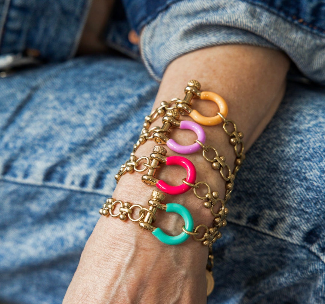 U CLASP BRACELET, Enamel Carabiner Chain Bracelet, Chunky Bracelet, Colorful Bracelet, Arm Candy ...