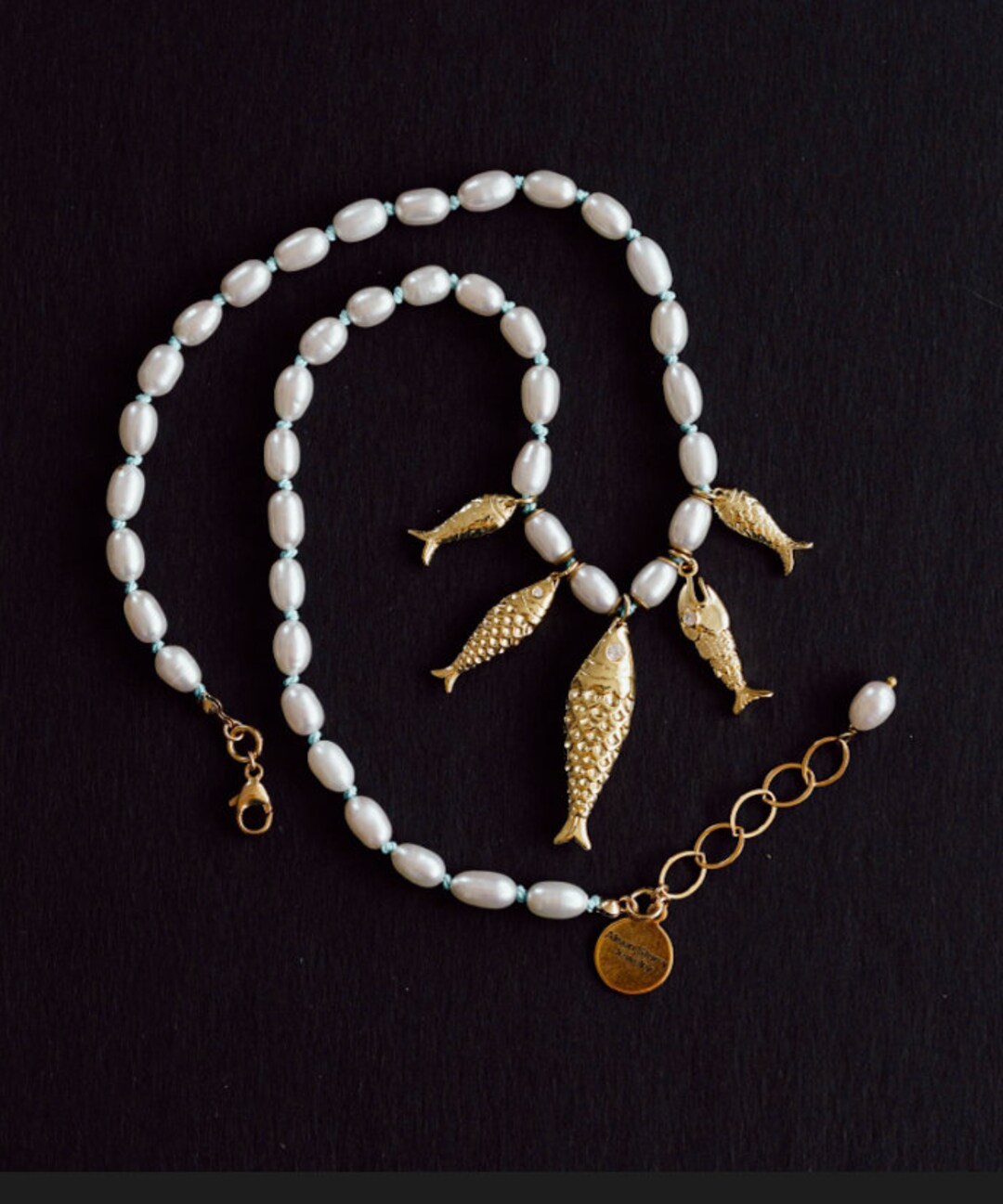 PEARL NECKLACE, Fish Charm Necklace - Etsy