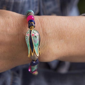 SET OF FIVE Bracelets, Hand Painted Bracelets, Gemstone Bracelets ...