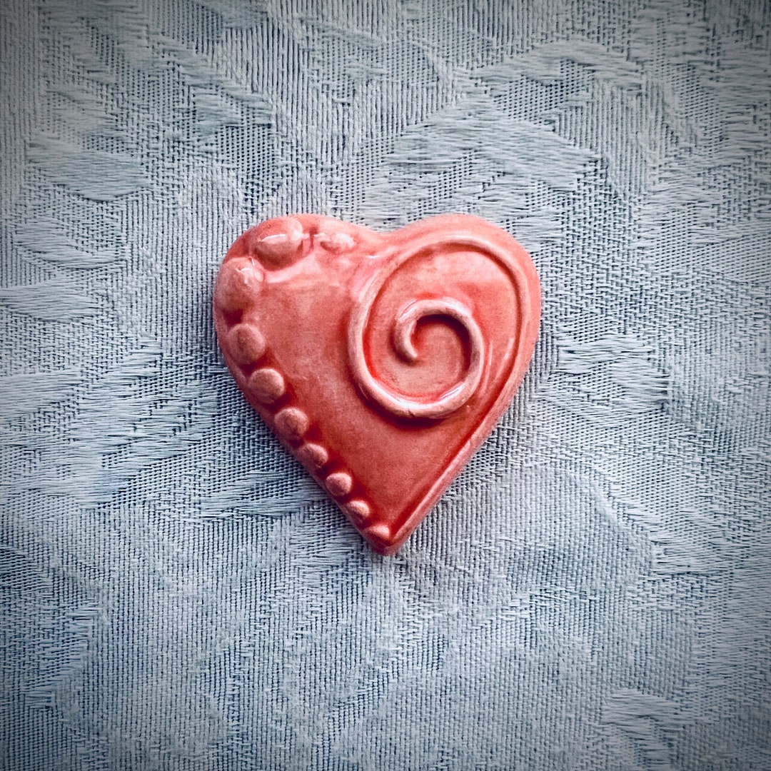 Pink Ceramic Heart Tile for Mosaic Valentine Art, Gift for Her, Hand ...