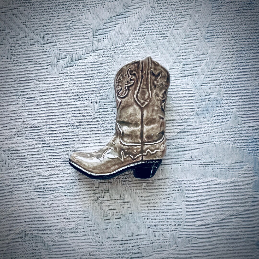 Beige Ceramic Cowboy Boot for Mosaic Art, Western Decor, Hand Painted ...