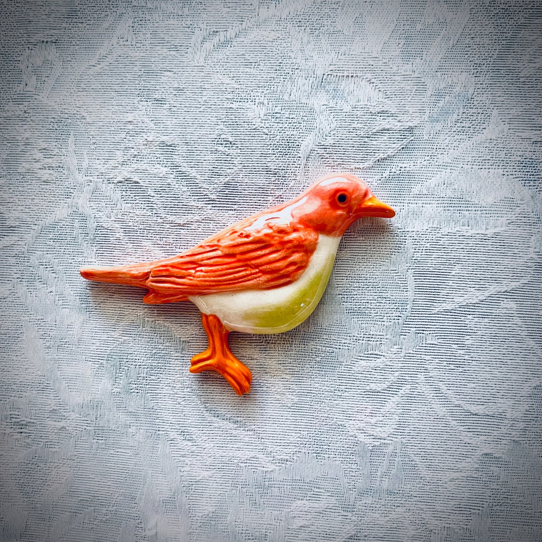 Orange Ceramic Bird Tile for Mosaic Garden Art, Plant Stake, Hand ...