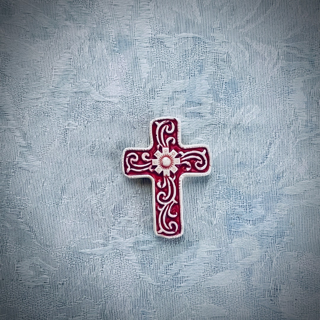 Red/white Ceramic Cross for Mosaic Art, Assemblage Mixed Media Art ...