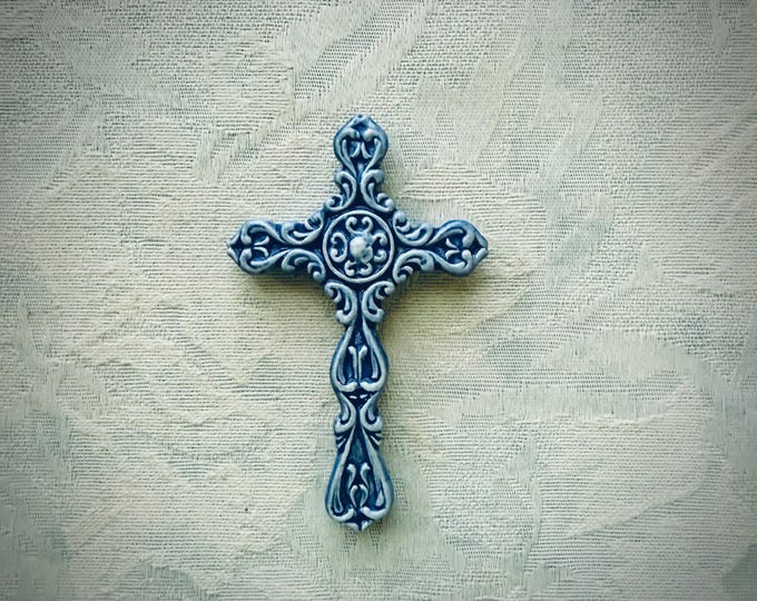 Blue Ceramic Cross for Mosaic Christian Art, Mixed Media, Assemblage ...