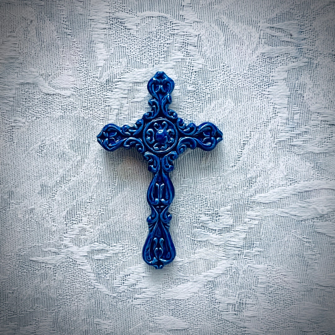 Royal Blue Ceramic Cross for Mosaic Christian Art, Mixed Media ...