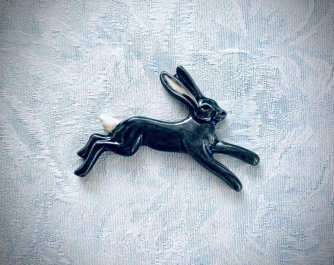 Black Ceramic Hare for Nature Mosaic Garden Art, Running Rabbit ...