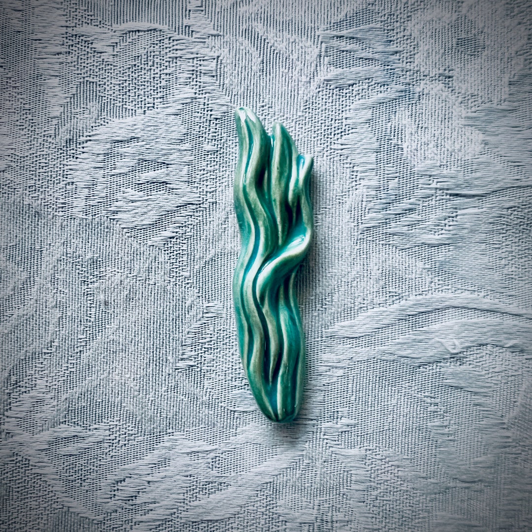 Aqua Ceramic Seaweed for Mosaic Seascape Art, Shower Wall, Hand Painted ...