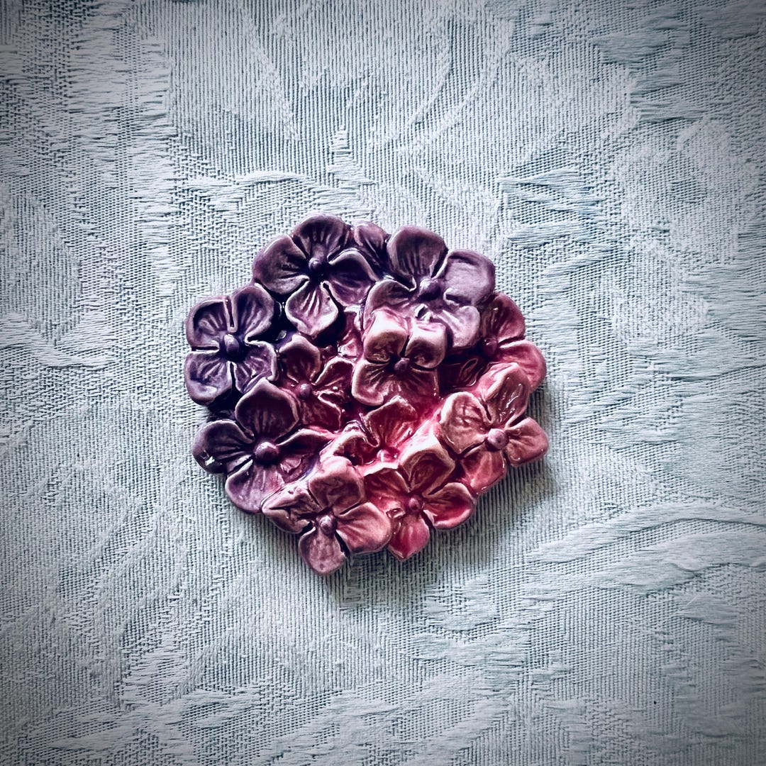 Pink/purple Ceramic Hydrangea for Mosaic Garden Art, Hand Painted Tile ...