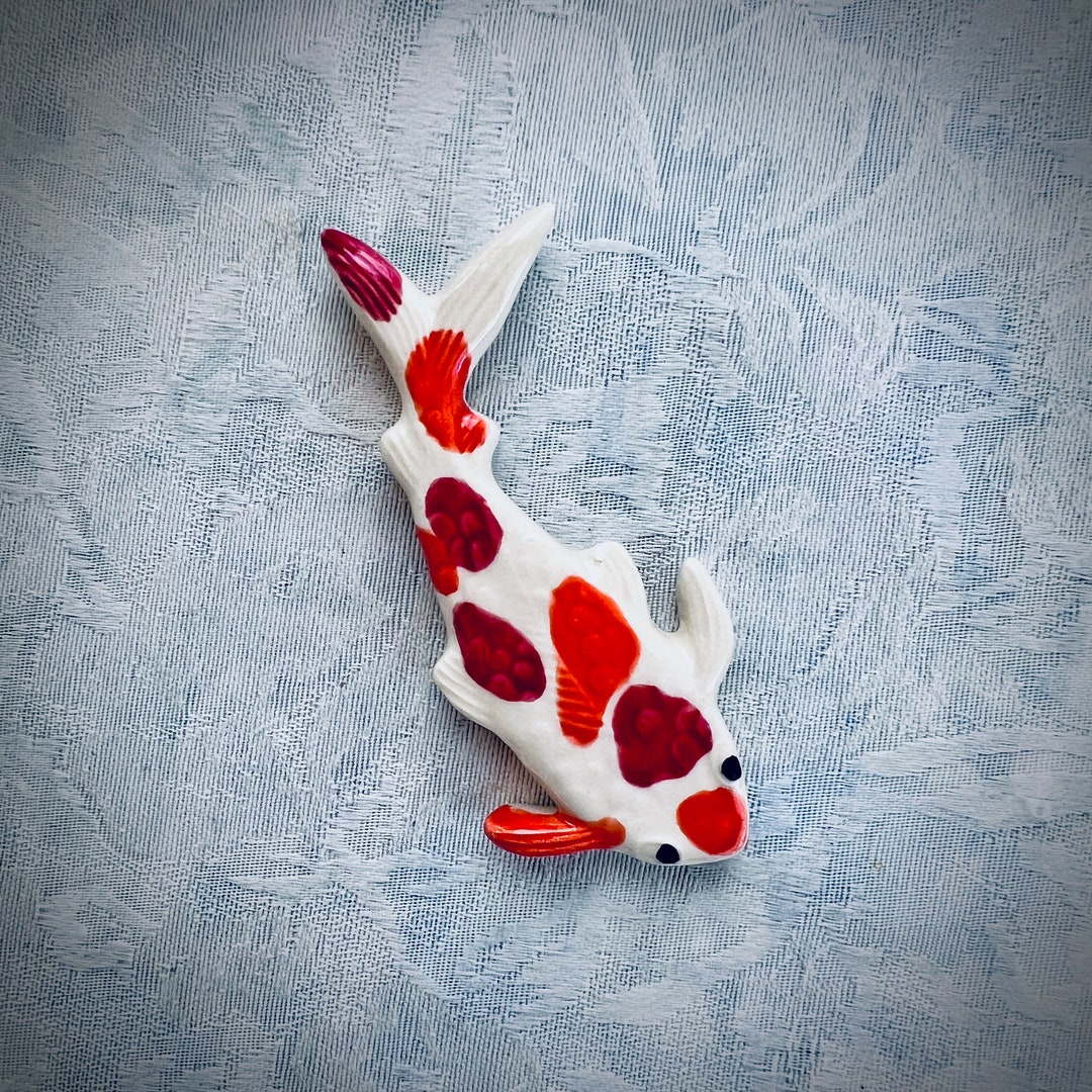 Red/orange Ceramic Koi Tile for Mosaic Garden Art, Pond Stepping Stone ...