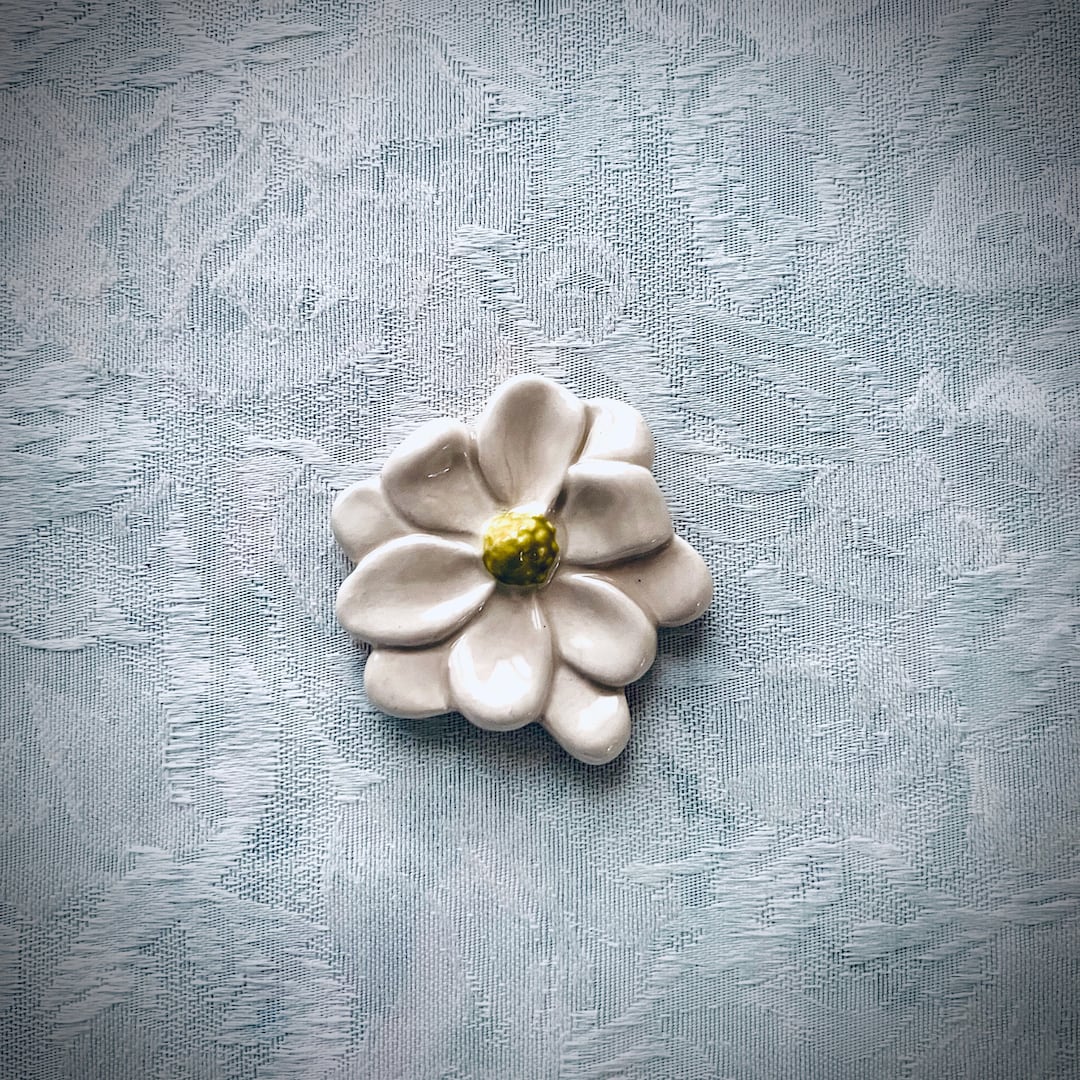 White Ceramic Magnolia for Mosaic Art, Hand Painted Tile, Mosaic Wall ...