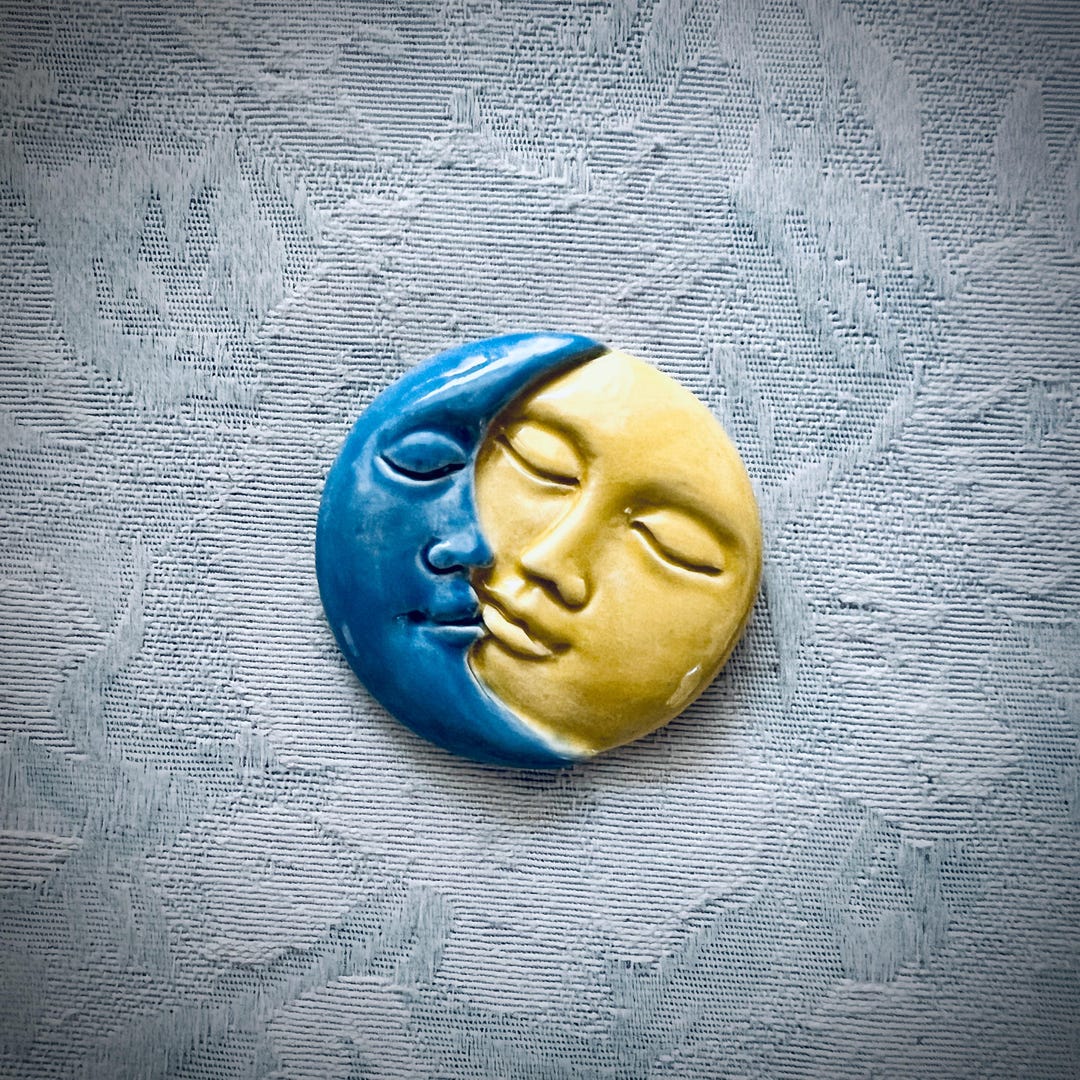 Ceramic Sun and Moon for Mosaic Art, Mixed Media Craft, Hand Painted Tile - Etsy
