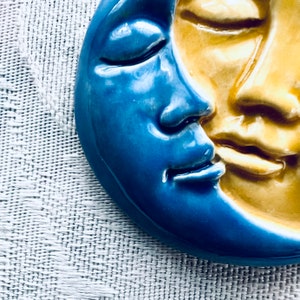 Ceramic Sun and Moon Tile for Mosaic Art, Mixed Media Craft, Hand ...